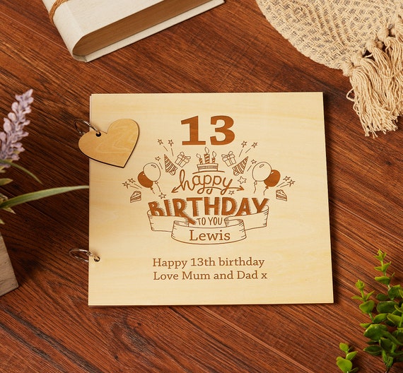 Personalised Wooden 13th Birthday Scrapbook Guest Book or - Etsy