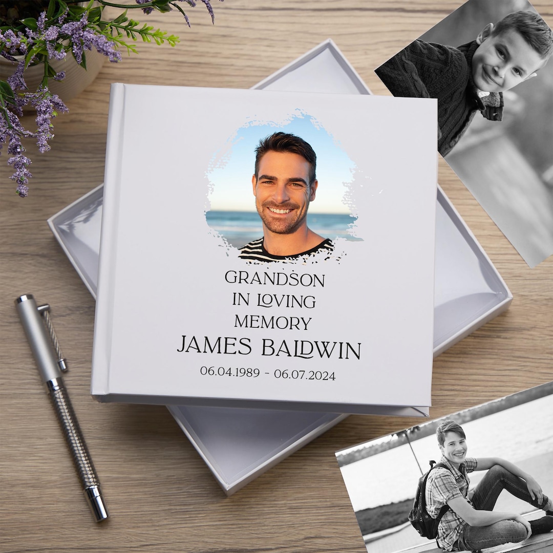Personalised Grandson in Loving Memory White Album With Photo for 50 X ...
