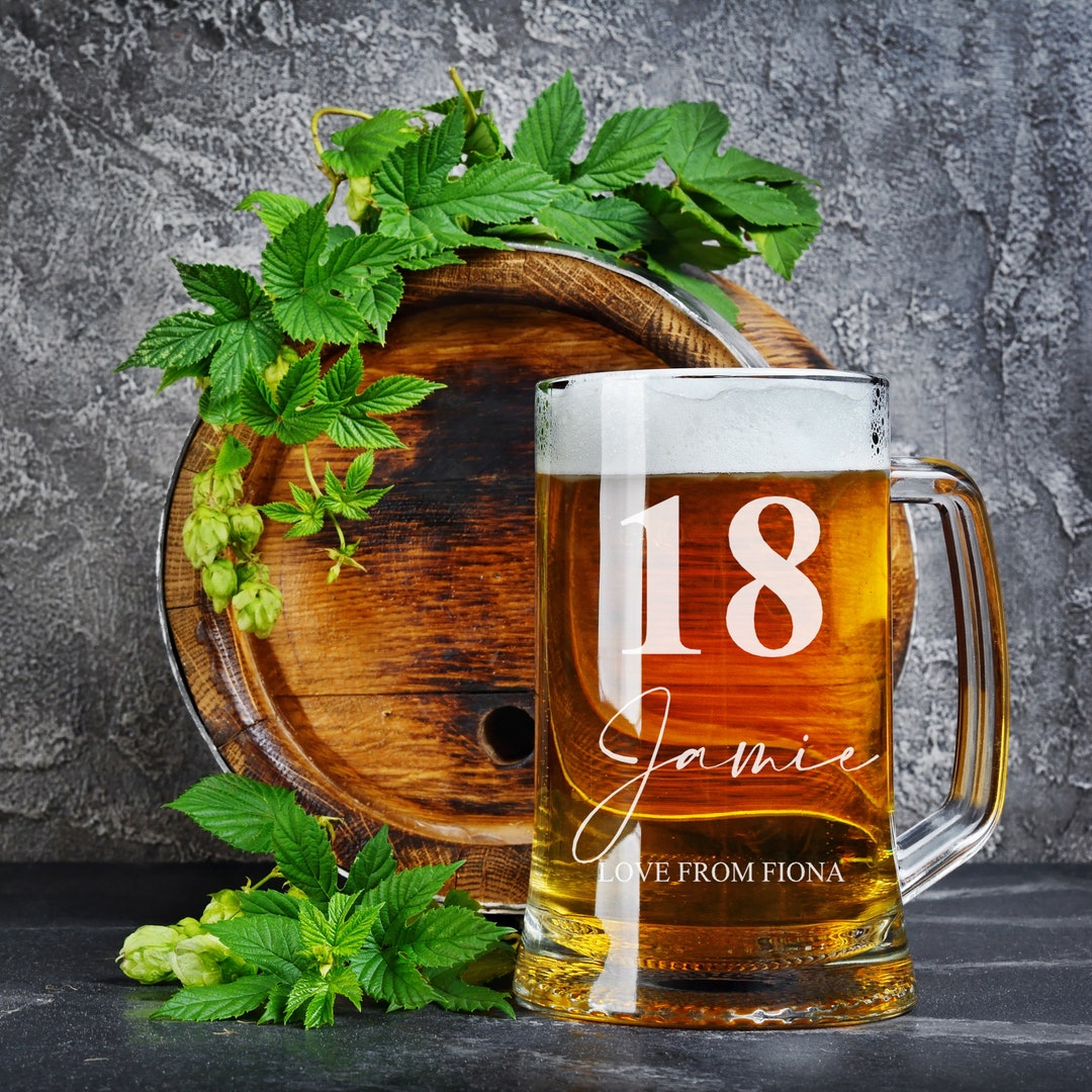 Personalised 18th Birthday Beer Glass Tankard Gift Boxed With Sentiment ...
