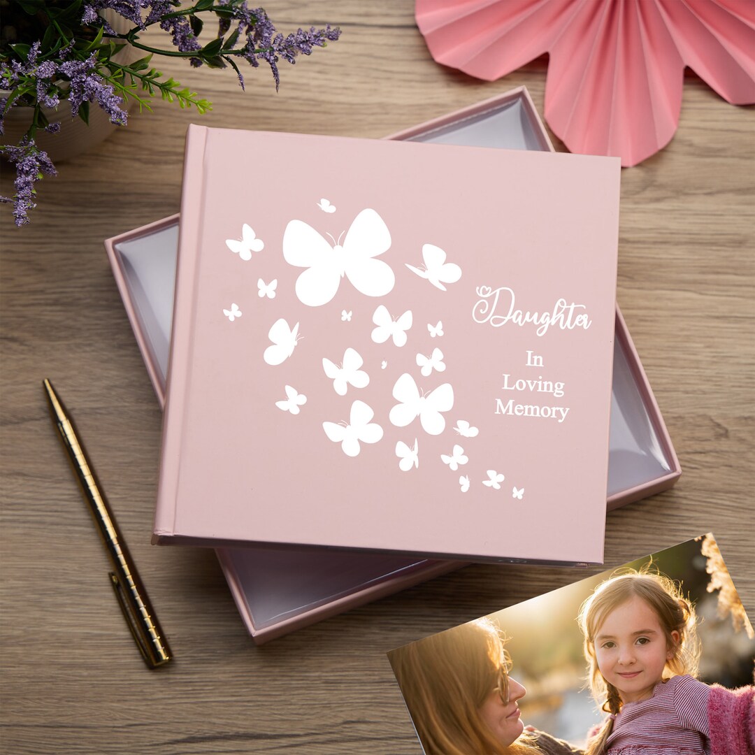 Daughter in Loving Memory Pink Butterfly Photo Album for 50 X 6 by 4 ...