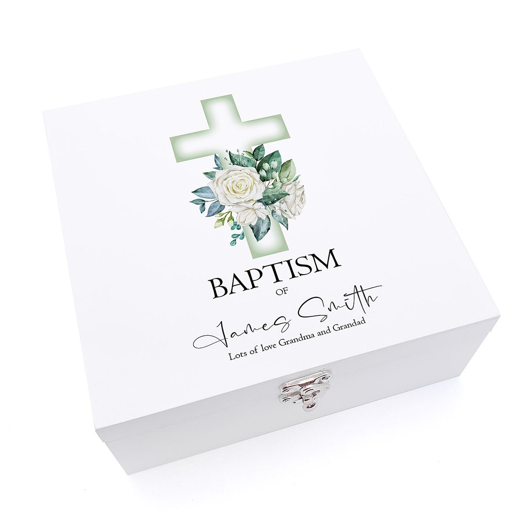 Personalised Baptism Day Wooden Keepsake Memory Box With Green Cross - Etsy