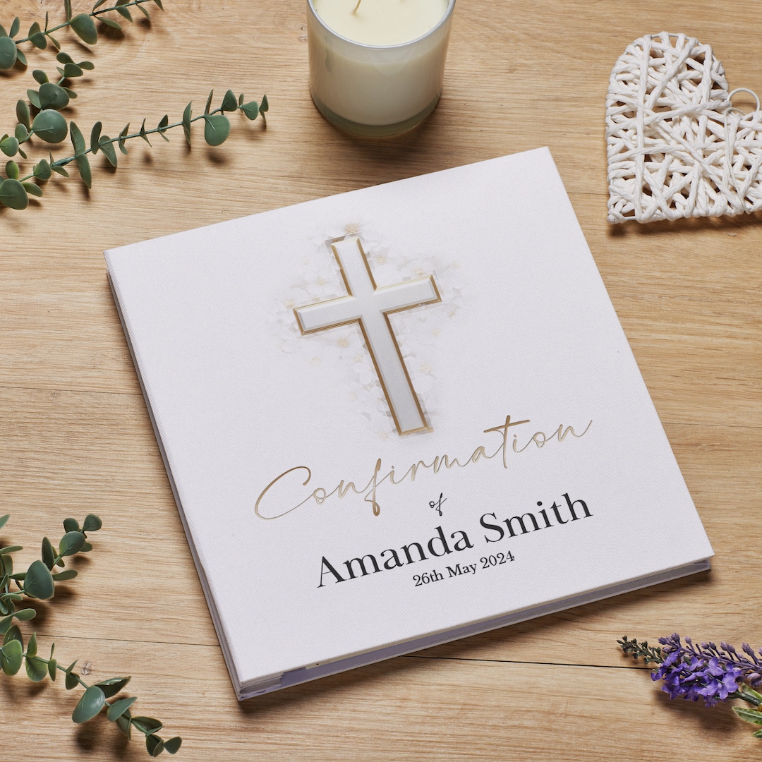 Personalised Large Confirmation Photo Album Linen Cover With Silver ...