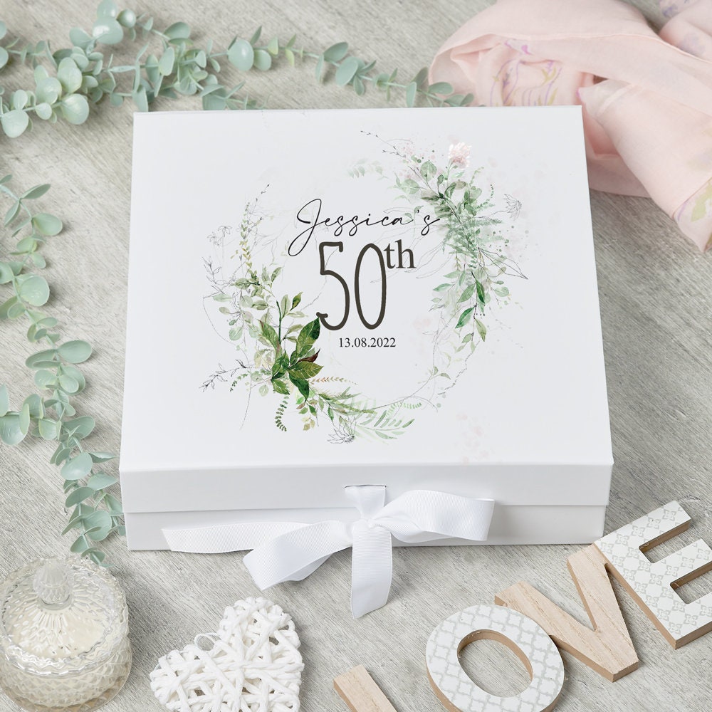 Personalised 50th Birthday Keepsake Box Gift With Botanical - Etsy