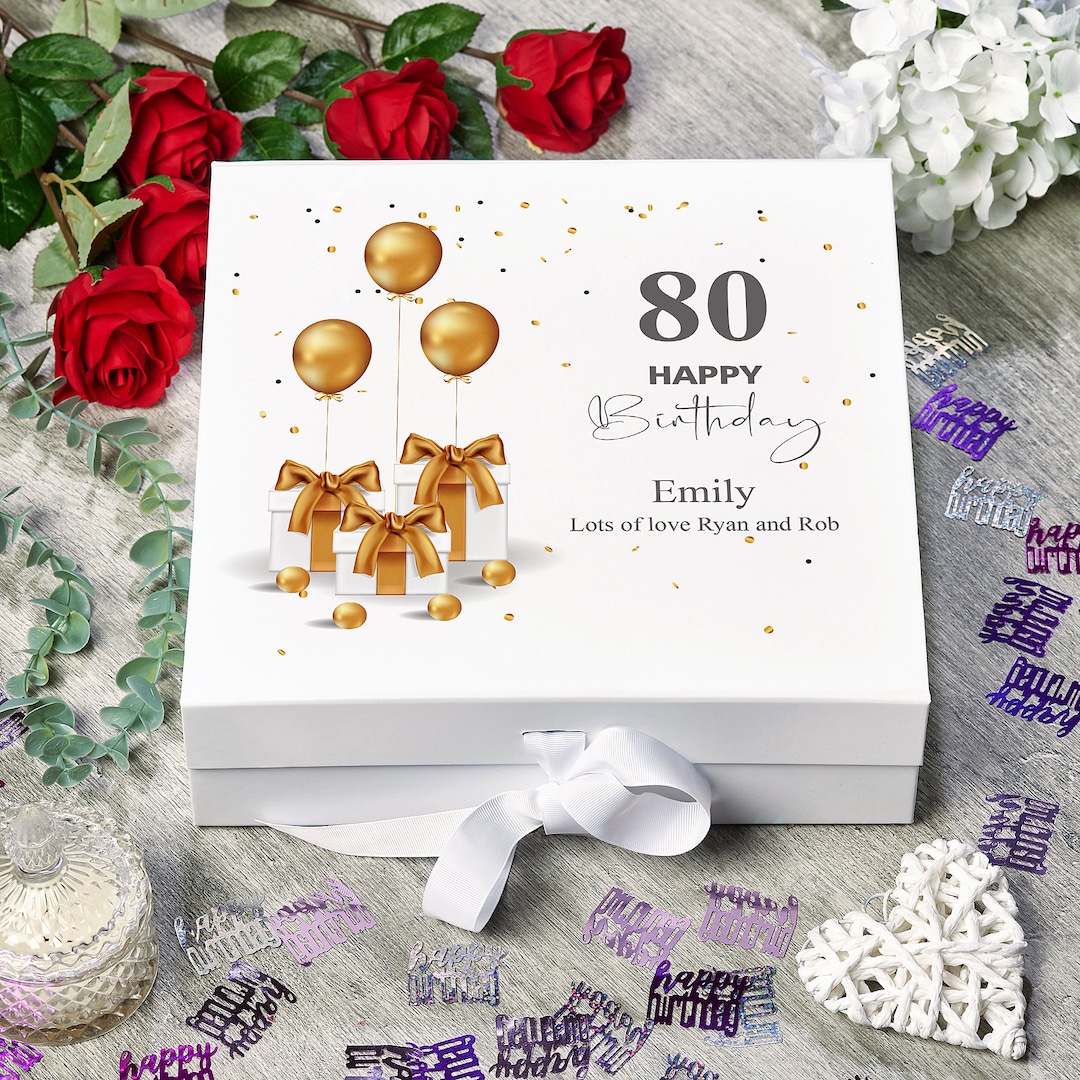 Personalised 80th Birthday Keepsake Memory Box Gold Presents - Etsy