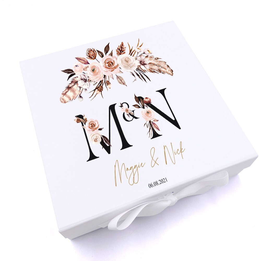 Personalised Boho Style Black Text Wedding Keepsake Memory Box - Etsy UK