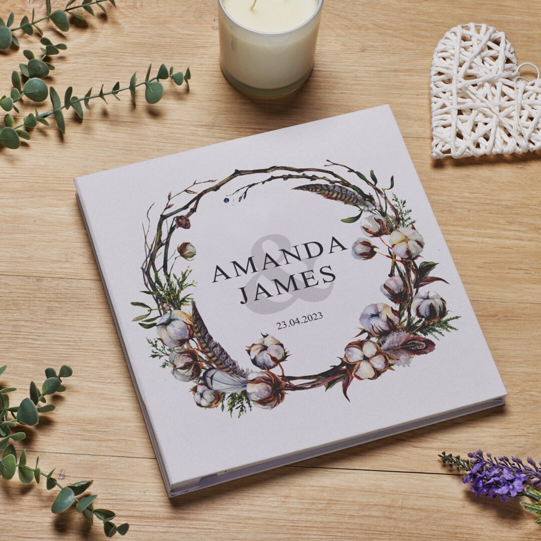 Personalised Large Linen Wedding Photo Album Watercolour Rustic Cotton ...