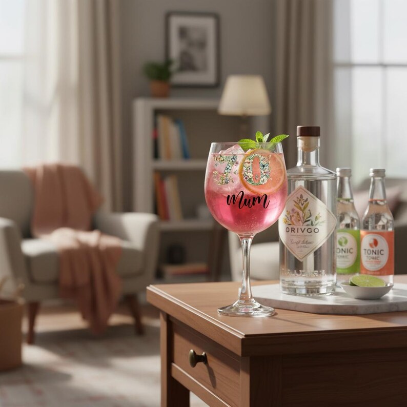 Personalised 70th Birthday Cocktail Gin Glass Gift for Her With Flowers ...