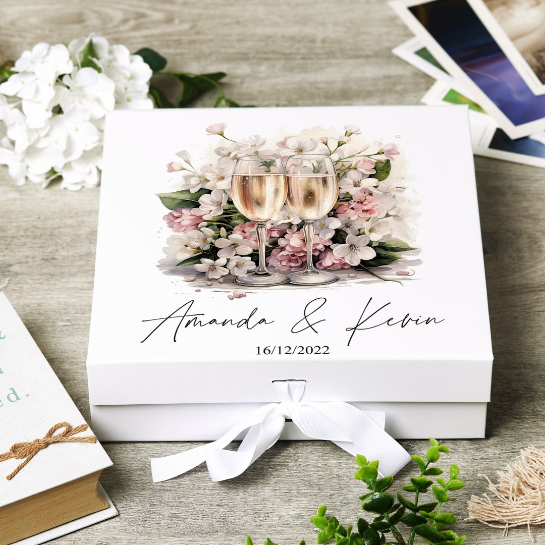 Personalised Wedding Box With Champagne Design and Ribbon Closure - Etsy
