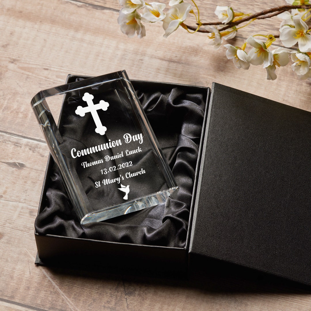 Personalised Communion Day Crystal Book Ornament Keepsake Gift in Box ...