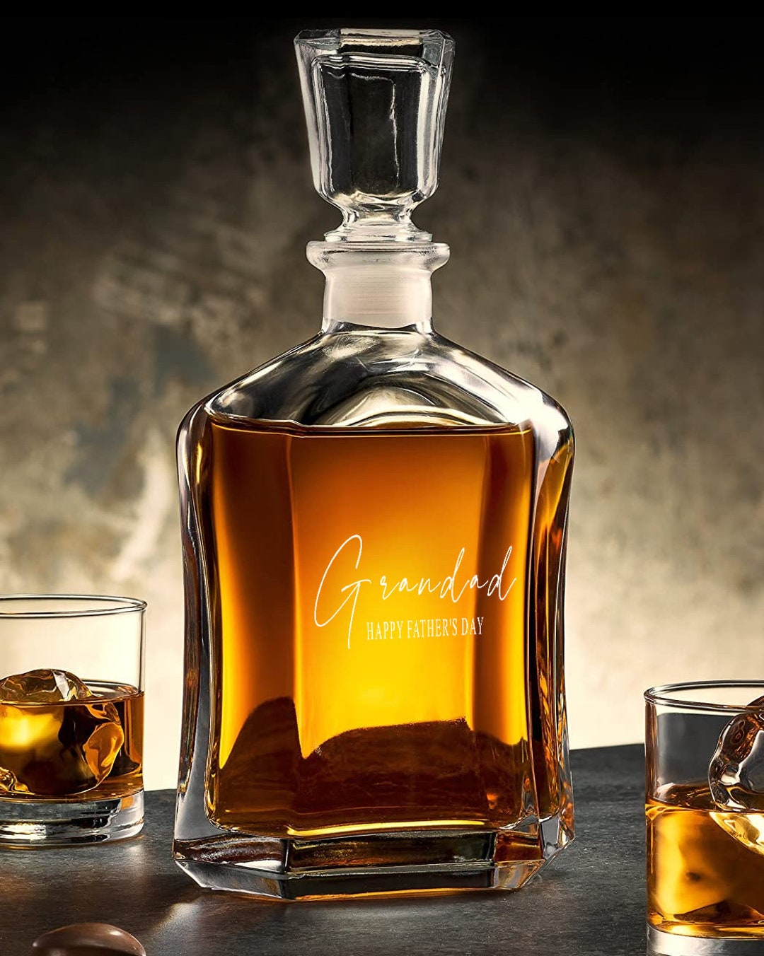 Personalised Glass Whiskey Decanter With Airtight Stopper Grandad Gift ...