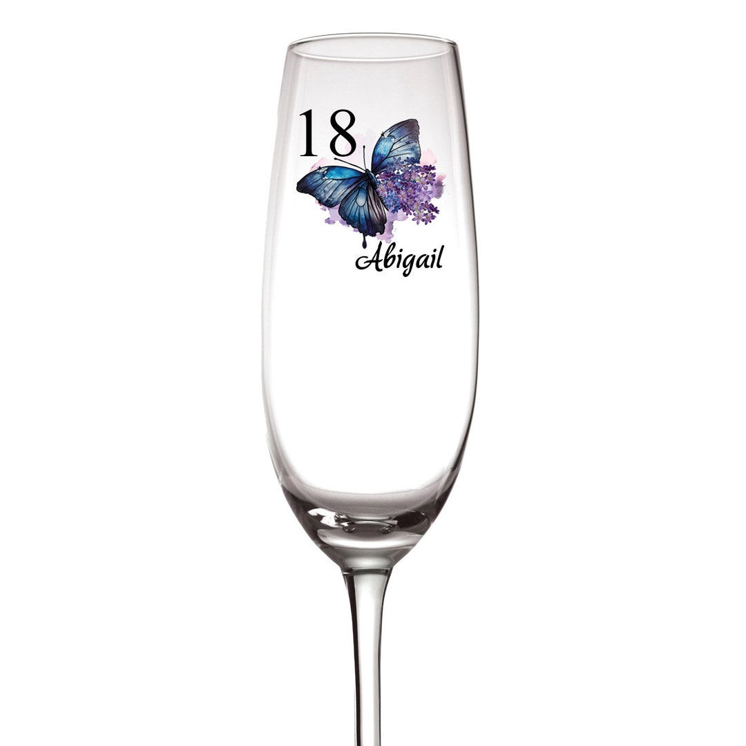 Personalised 18th Birthday Butterfly Champagne Prosecco Glass Gift for ...