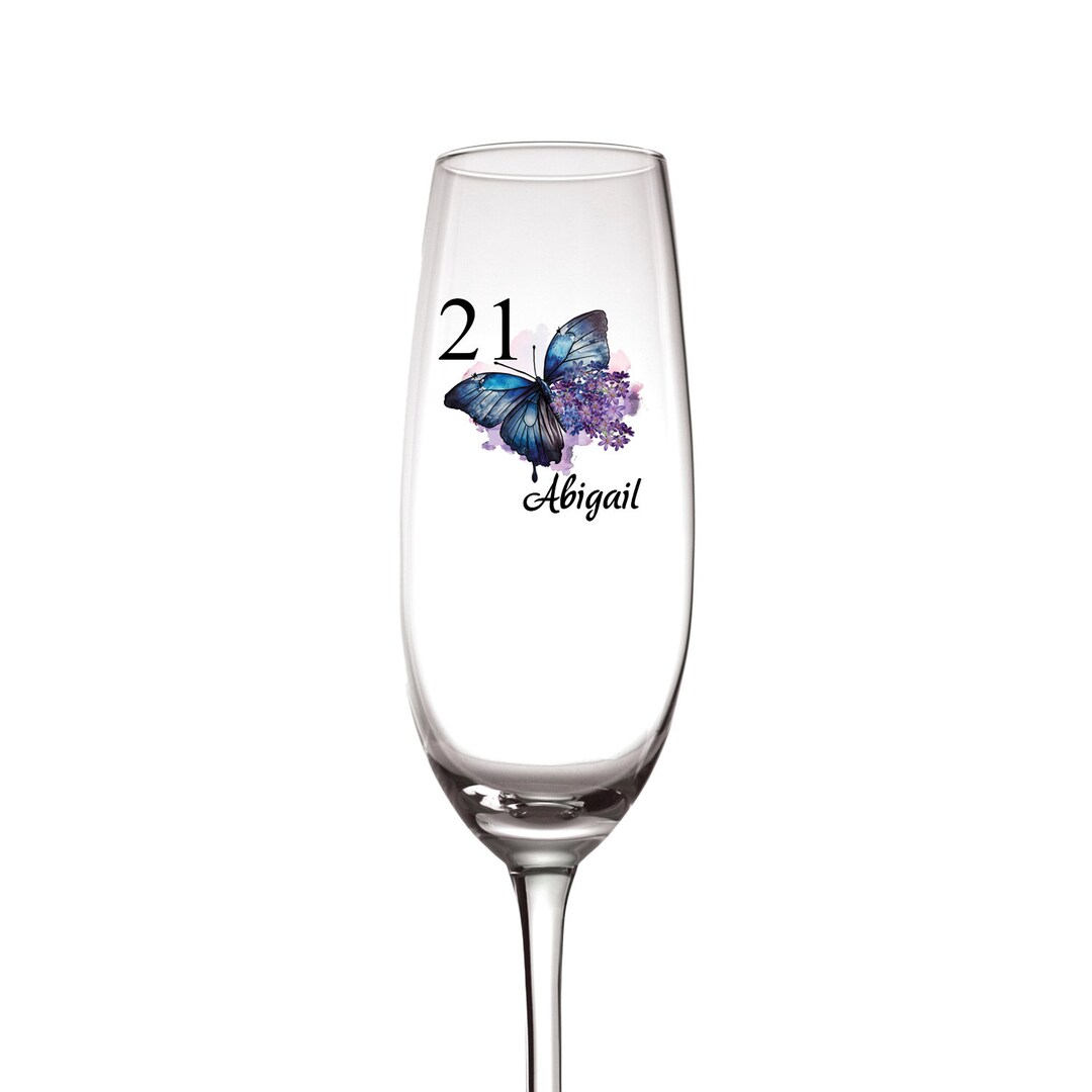 Personalised 21st Birthday Butterfly Champagne Prosecco Glass Gift for ...