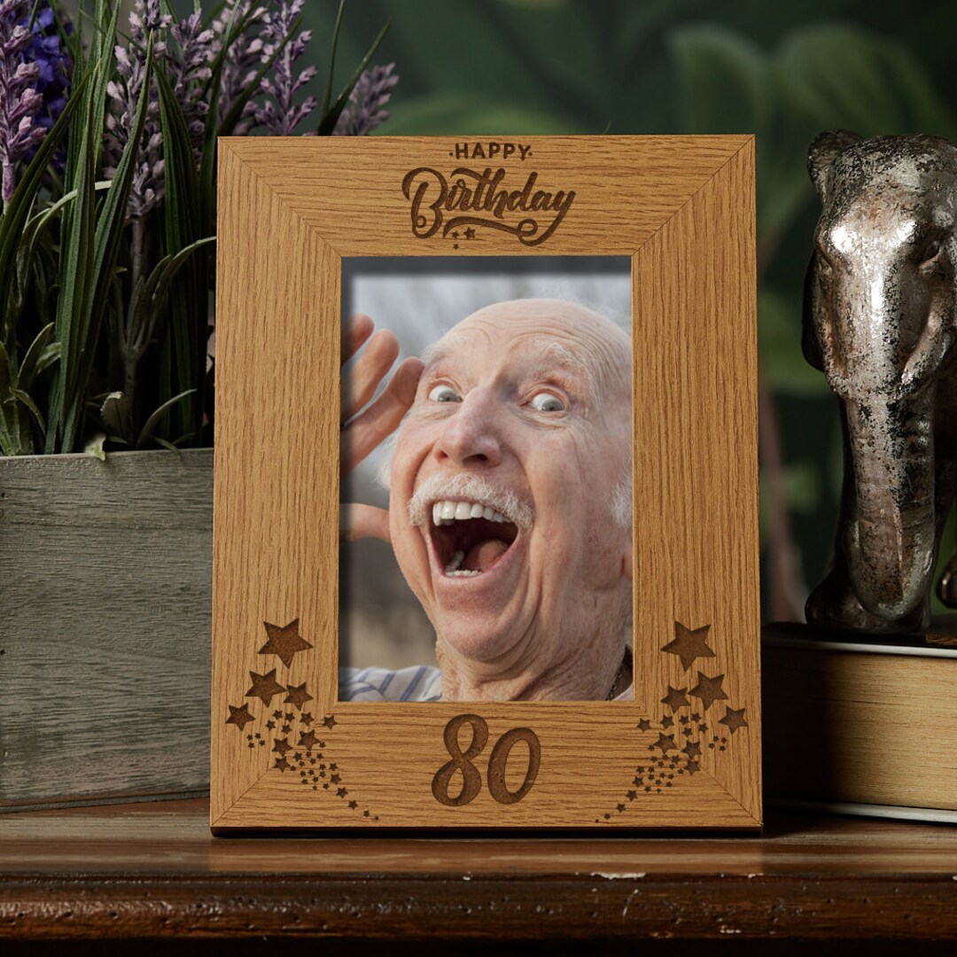 Happy 80th Birthday Portrait Photo Frame Star Design Gift - Etsy