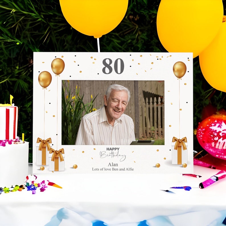 Personalised 80th Birthday Photo Frame With Gold Balloons - Etsy