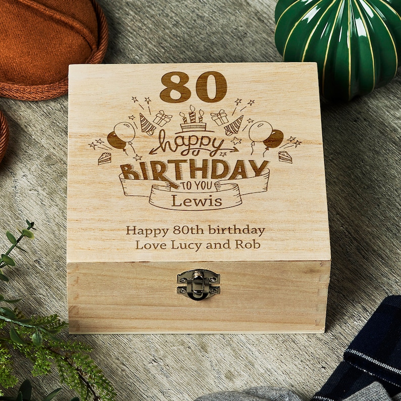 Personalised 80th Birthday Wooden Keepsake Box Gift Engraved - Etsy