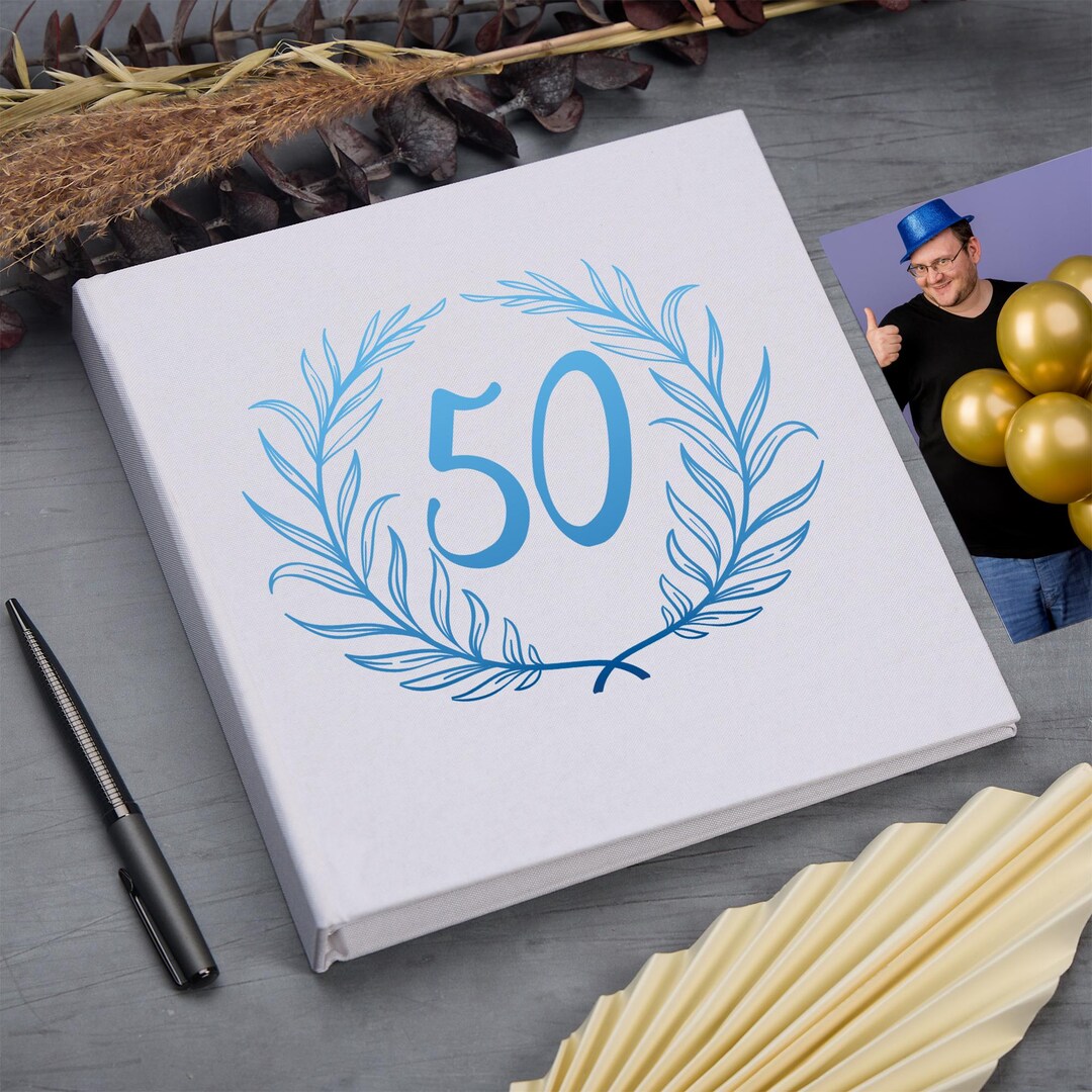 Large Book Bound 50th Birthday Gift for Her or Him With Laurel Wreath ...