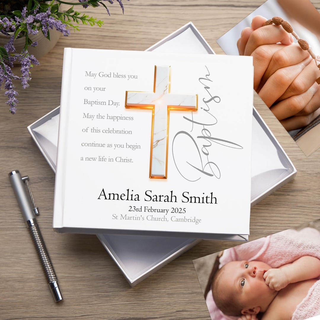 Personalised Baptism Photo Album With Marble Cross - Etsy