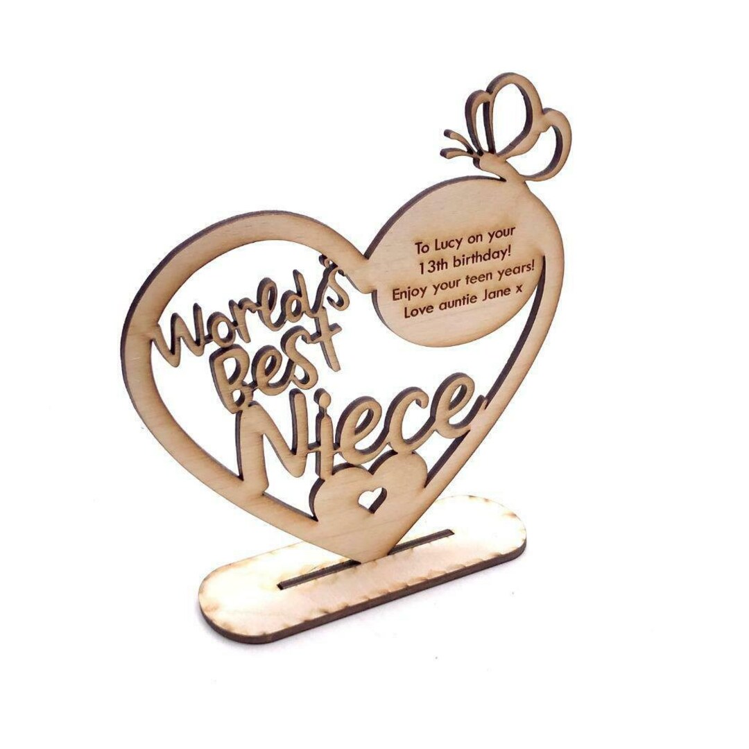 Personalised Wooden Freestanding Heart Gift for Niece With Message ...