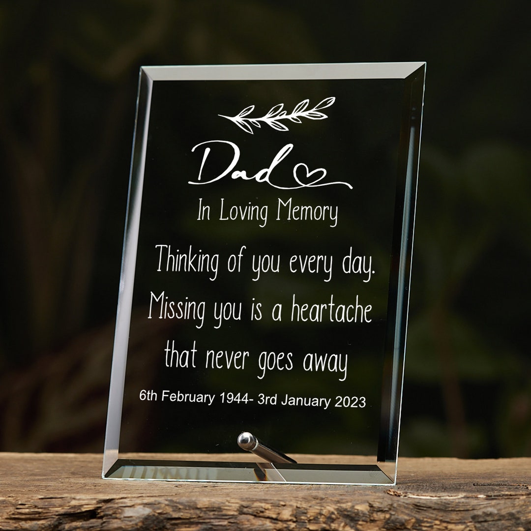 Dad in Loving Memory Personalised Memorial Funeral Glass Plaque - Etsy UK