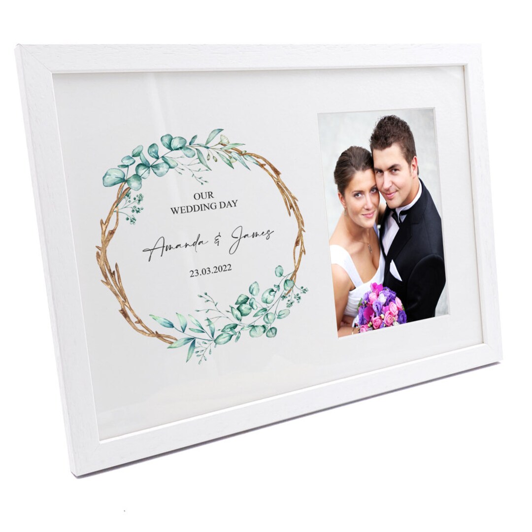 Personalised Wedding Photo Frame With Leaves and Sticks Design - Etsy