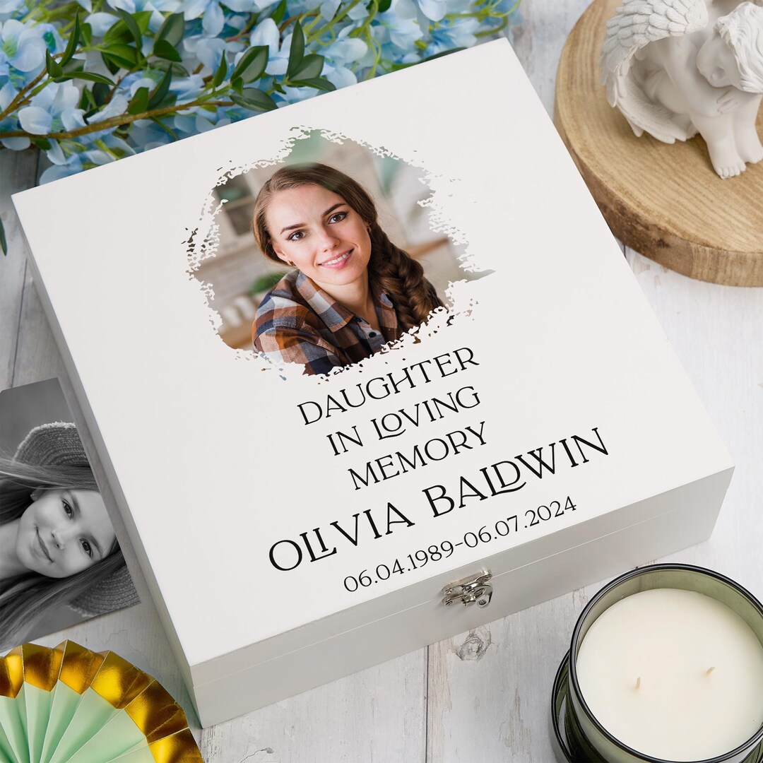 Personalised Daughter in Loving Memory White Keepsake Box With Photo ...