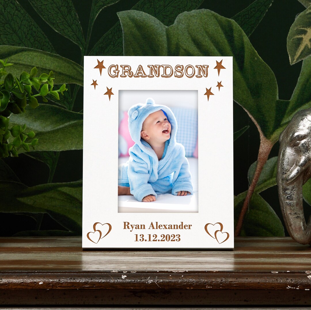 Personalised Grandson Portrait White Wooden Photo Frame Gift - Etsy