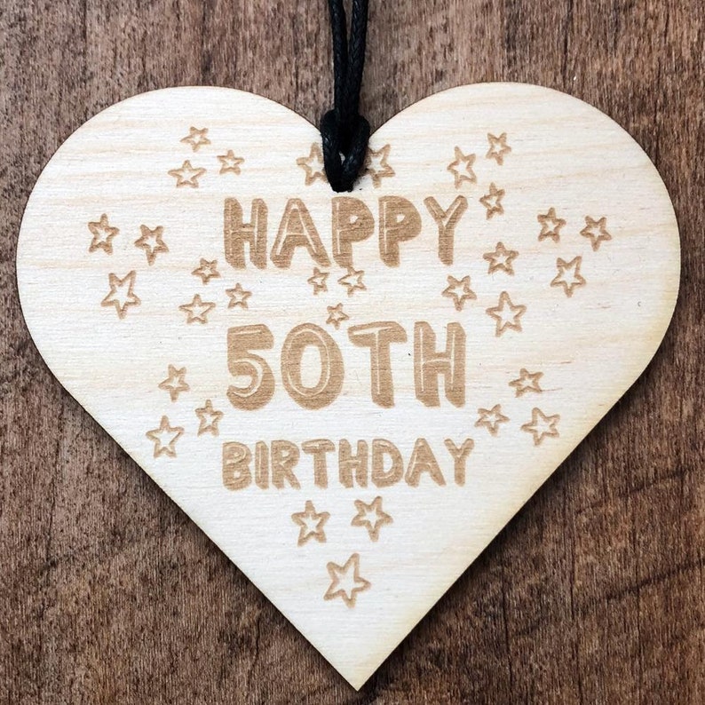 Happy 50th Birthday Stars Hanging Heart Plaque Gift - Etsy