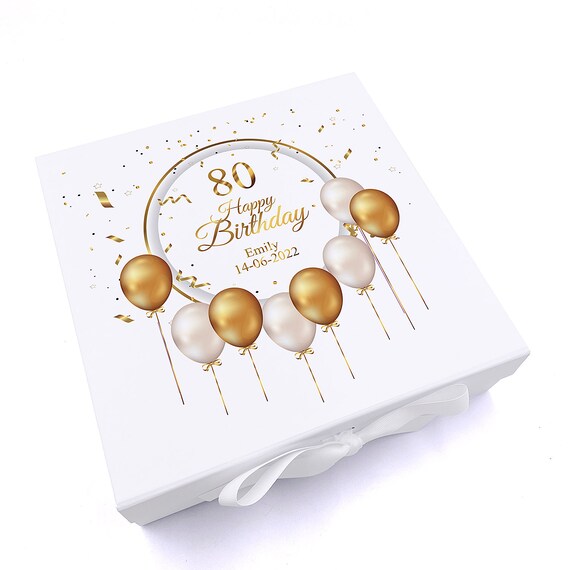 Personalised 80th Birthday Keepsake Box Gift With Gold - Etsy UK