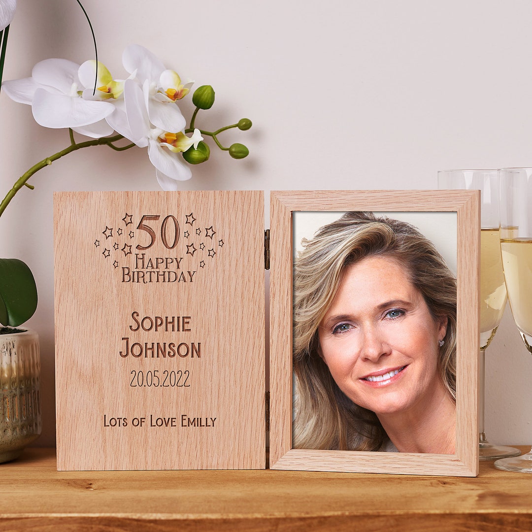 Personalised 50th Birthday Photo Frame Solid Oak Wood With Name and ...