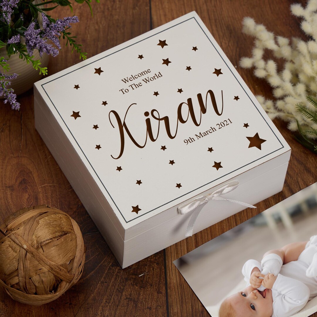 Personalised Baby Memories Keepsake Box With Multiple Colours and Stars ...