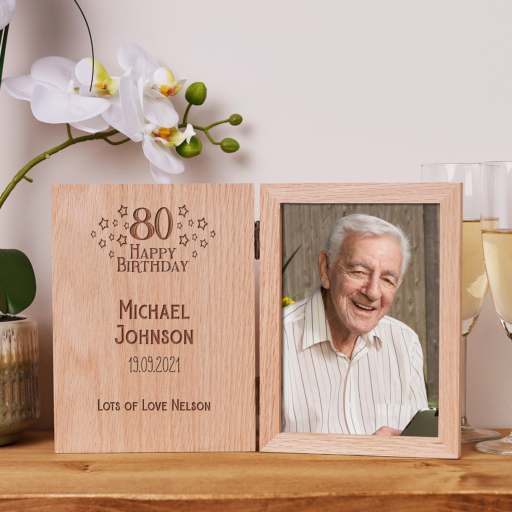Personalised 80th Birthday Photo Frame Solid Oak Wood With Name and ...