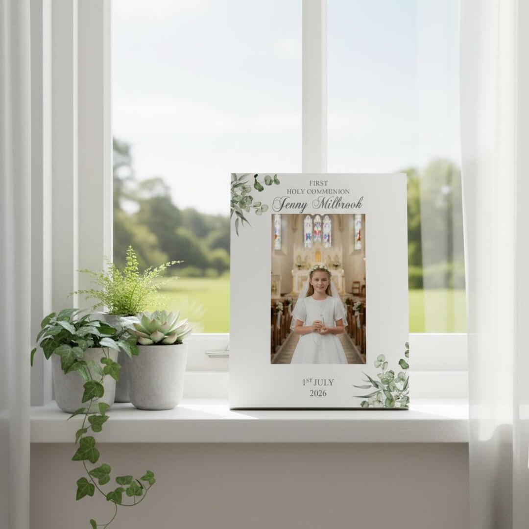 Personalised First Holy Communion Elegant Photo Frame Gift With Leaves ...