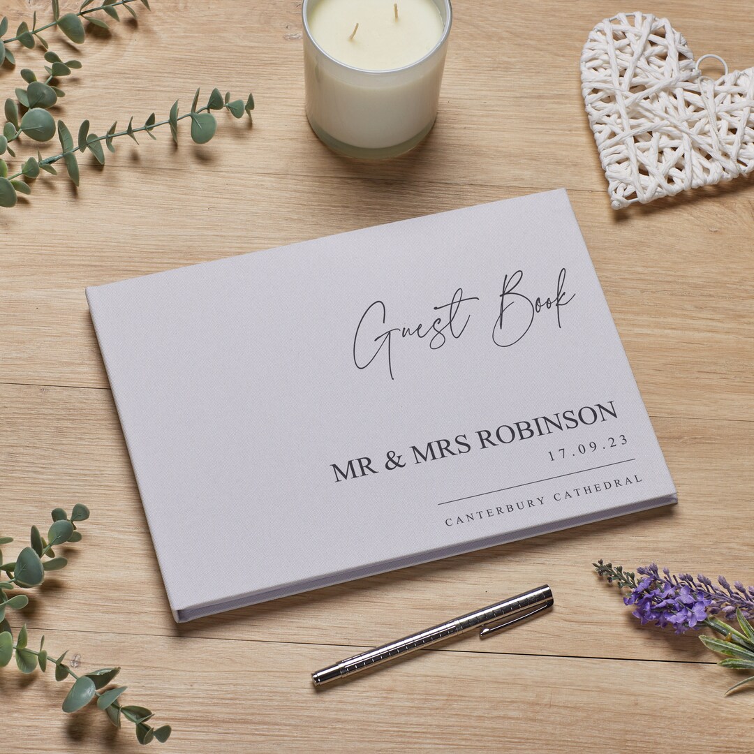 Personalised A4 Size Minimal Script Wedding Linen Guest Book Printed - Etsy