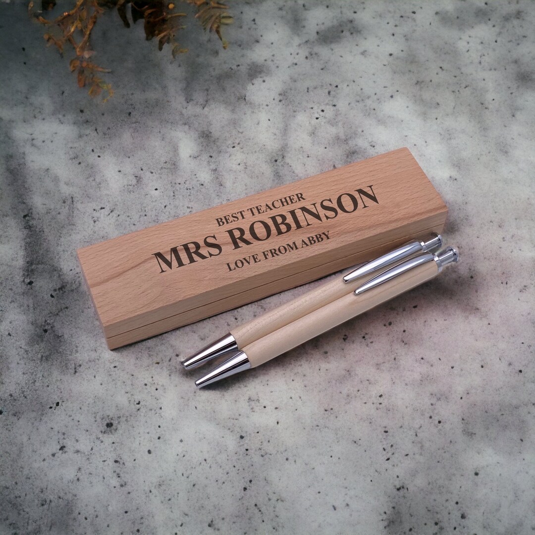 Personalised Teacher Gift Wooden Pen and Pencil Set in Box - Etsy