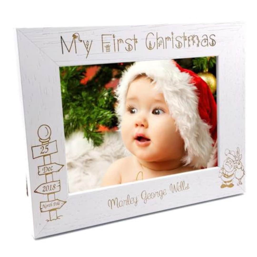 White Wooden Personalised First Christmas Photo Frame Gift - Etsy