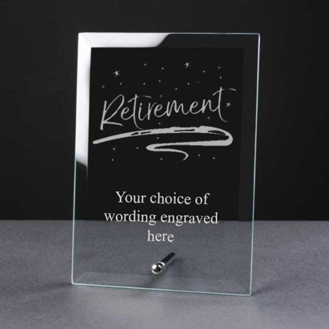 Personalised Engraved Retirement Glass Plaque Elegant Gift - Etsy