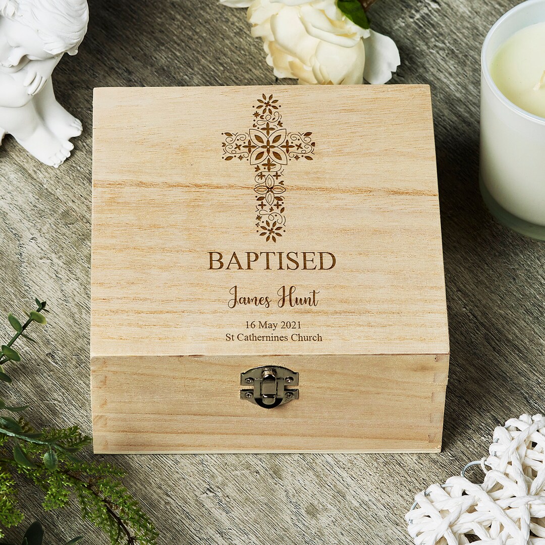 Personalised Baptism Keepsake Box With Floral Cross Design - Etsy