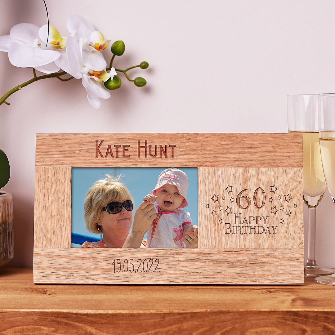 Personalised 60th Birthday Photo Frame Gift Solid Oak With Name and ...