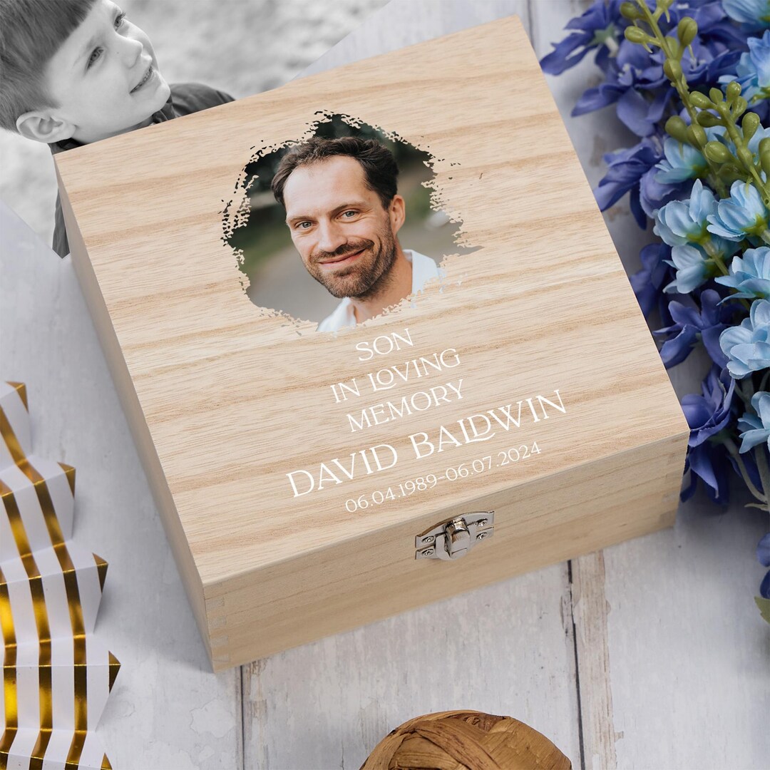 Personalised Son in Loving Memory Remembrance Wooden Keepsake Box With ...