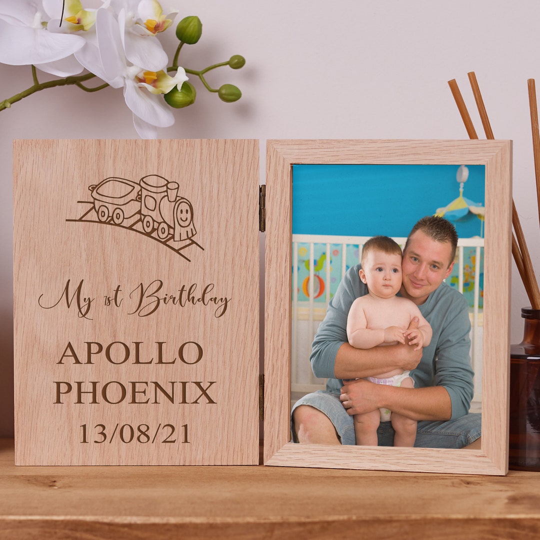 Personalised Boys First Birthday Book Photo Frame Oak Wood Gift - Etsy