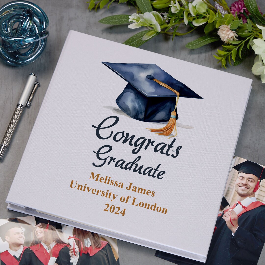 Personalised Graduation Photo Album With Linen Cover Watercolour Hat - Etsy