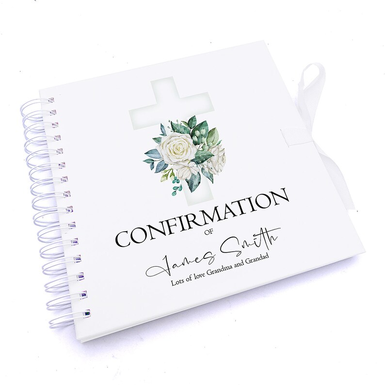 Personalised Confirmation Green Cross Guestbook Scrapbook Photo Album ...