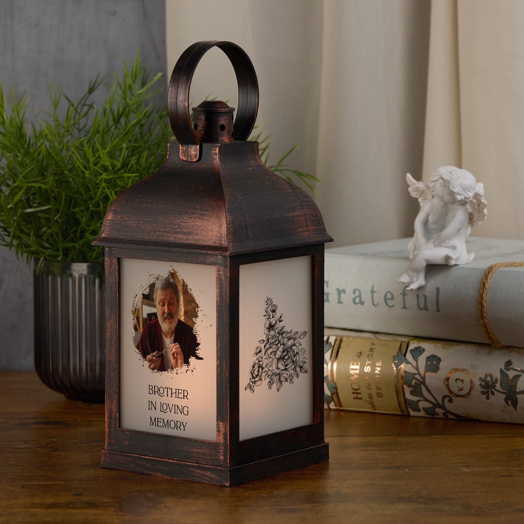 Personalised Memorial Photo Upload Lantern, Memorial Candle, Brother ...