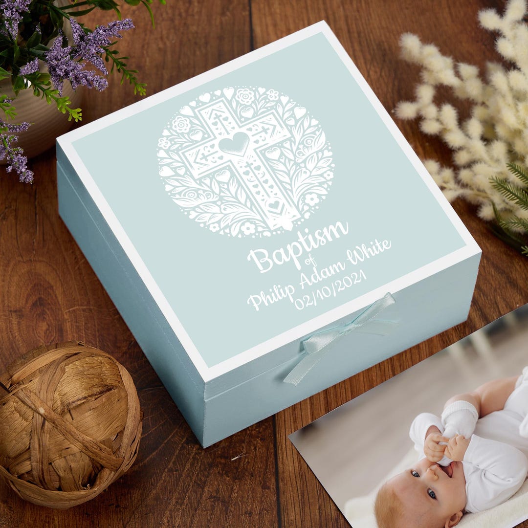 Personalised Baptism Keepsake Box Gift for Boys and Girls With Heart ...