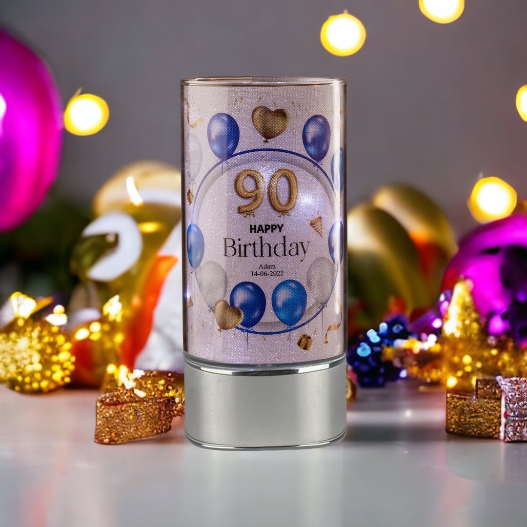 Personalised 90th Birthday LED Lamp Decoration With Blue Balloons Gift ...