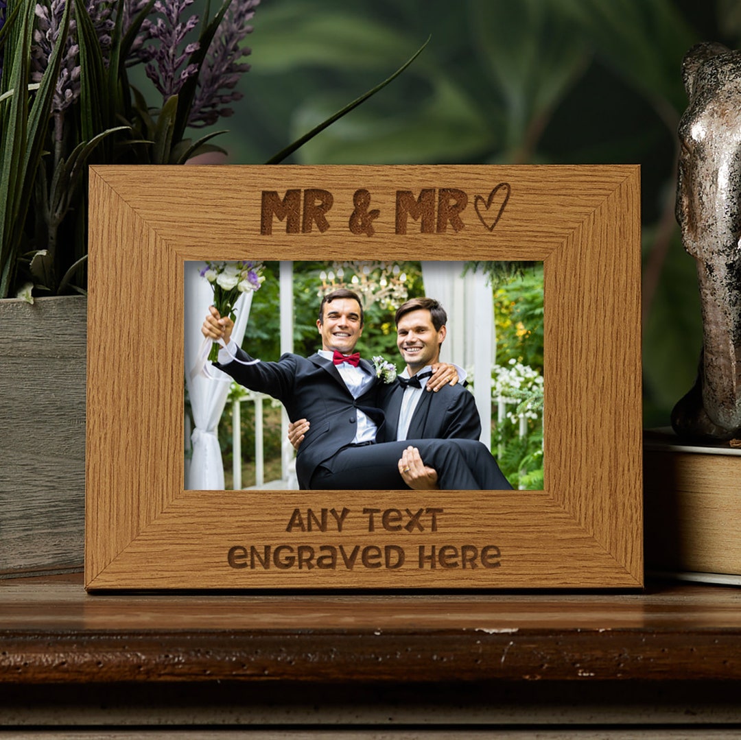Oak Personalised Mr and Mr Gay Wedding Picture Photo Frame Heart Gift ...