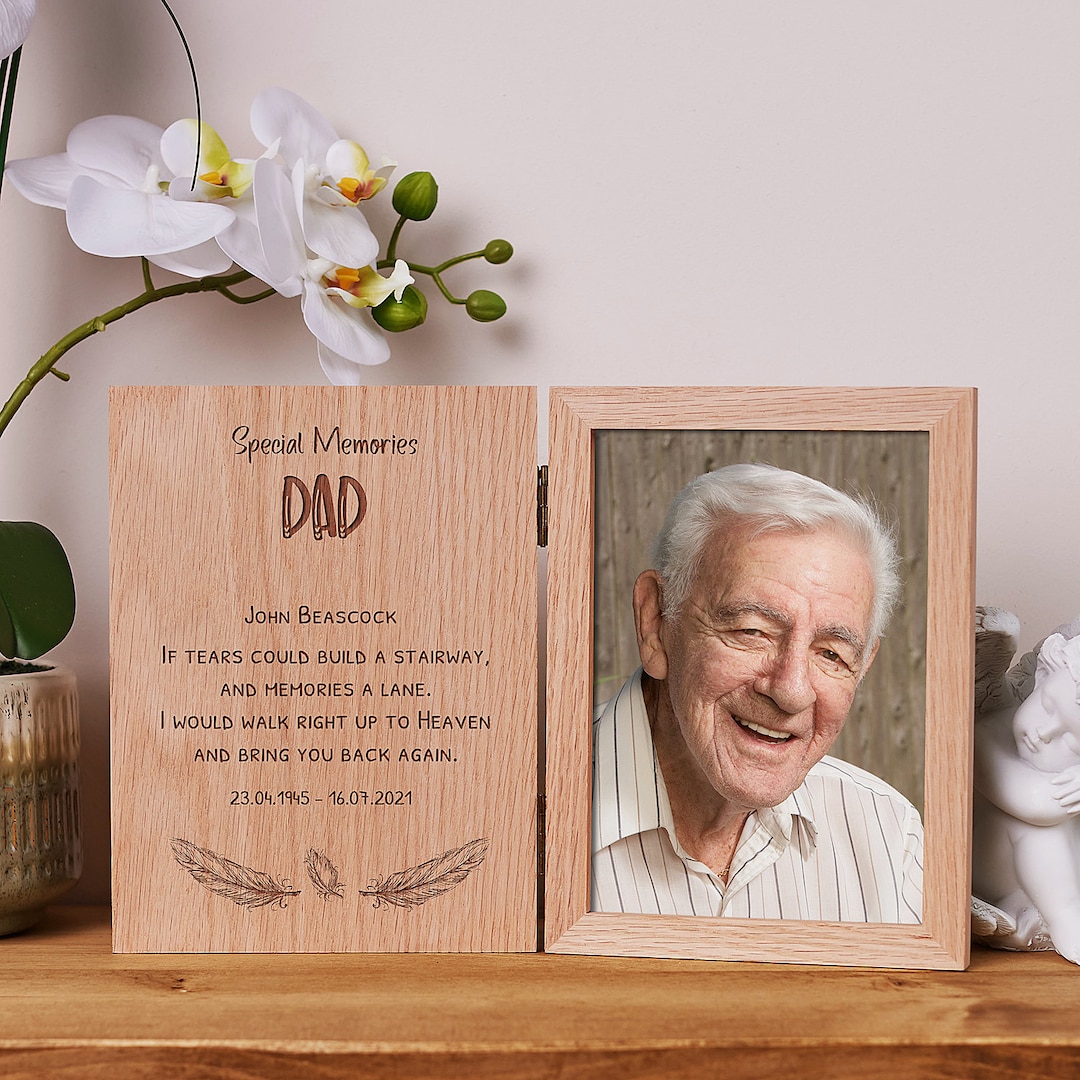 Personalised Dad Remembrance Memorial Photo Frame Gift Solid Oak Wood ...