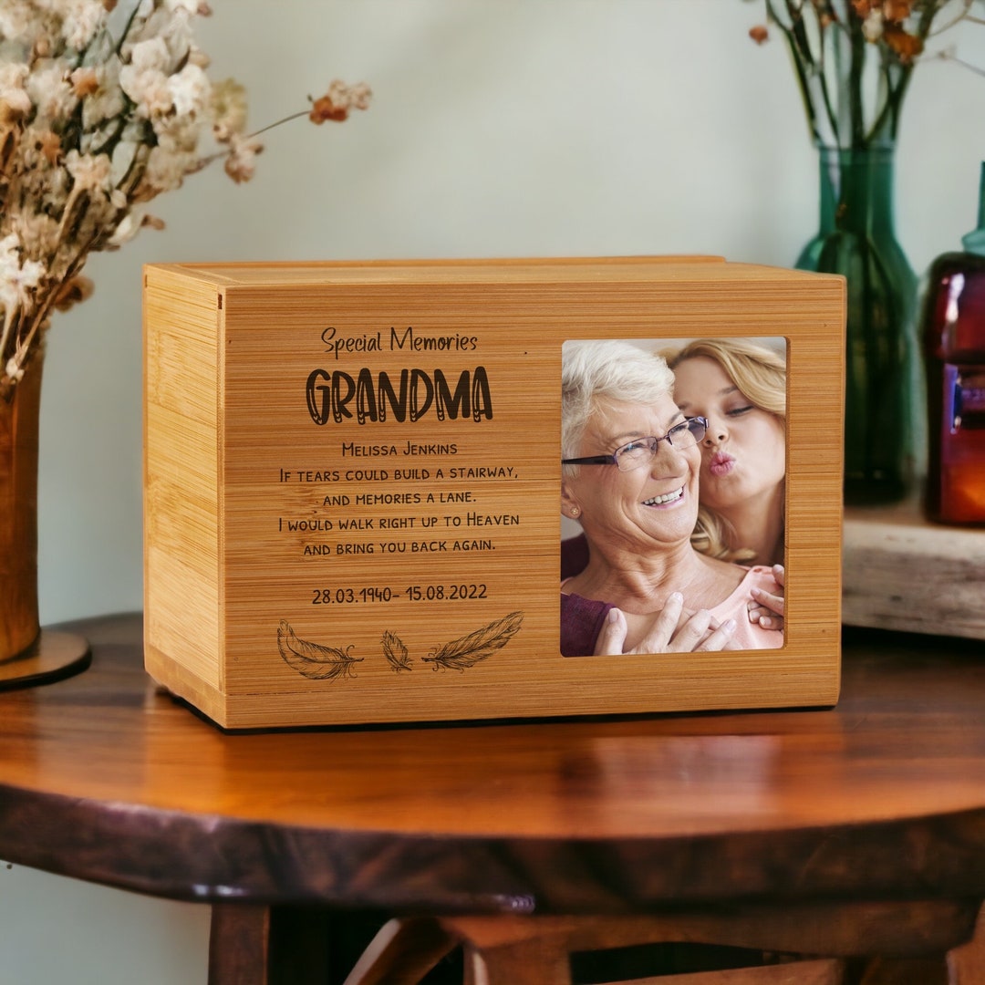 Personalised Small Wooden Grandma Memorial Cremation Urn Keepsake Photo ...