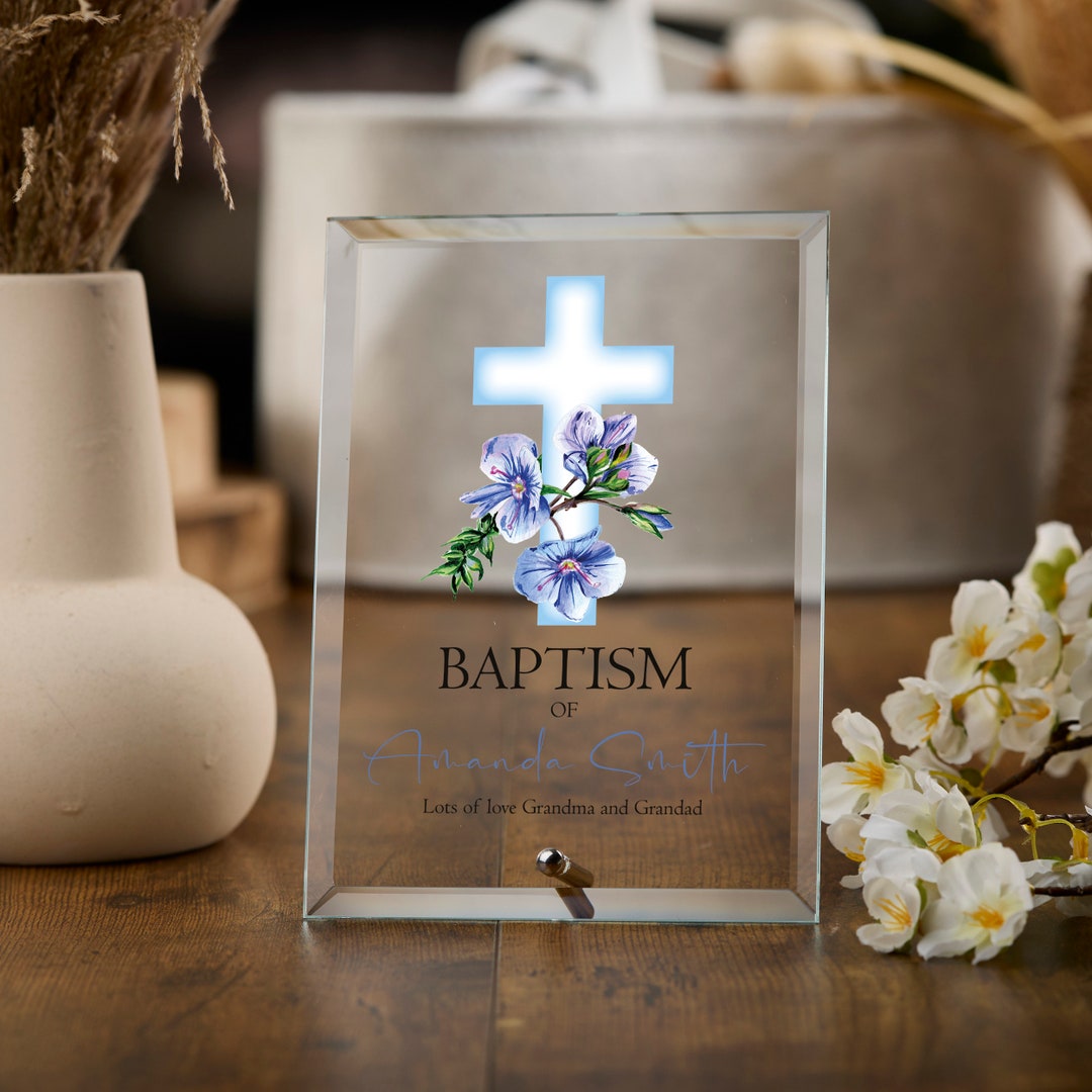 Personalised Baptism Keepsake Plaque Gift With Blue Floral Cross - Etsy