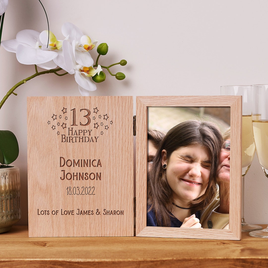 Personalised 13th Birthday Photo Frame Solid Oak Wood With Name and ...